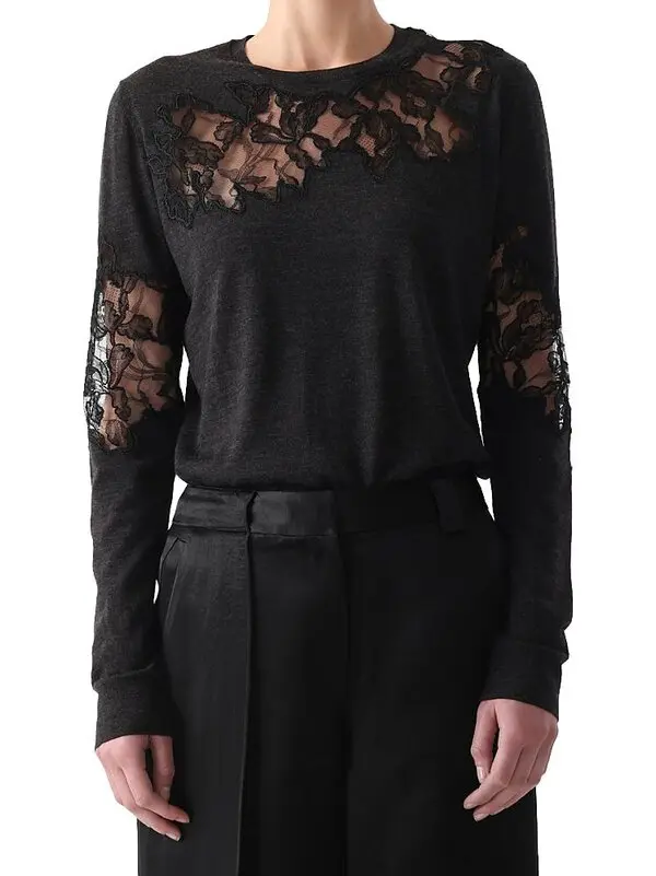JASON WU Merino Wool Lace Crewneck Sweater - Graphite