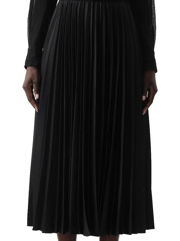 JASON WU Crepe Satin Pleated Midi Skirt - Black