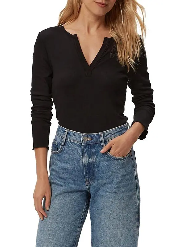 Michael Stars Salem Mixed Placket Henley Tee - Black