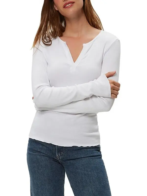 Michael Stars Salem Mixed Placket Henley Tee - White