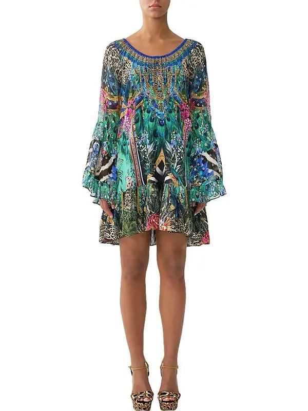 Camilla Printed Silk Frill Dress - Animal Alchemy