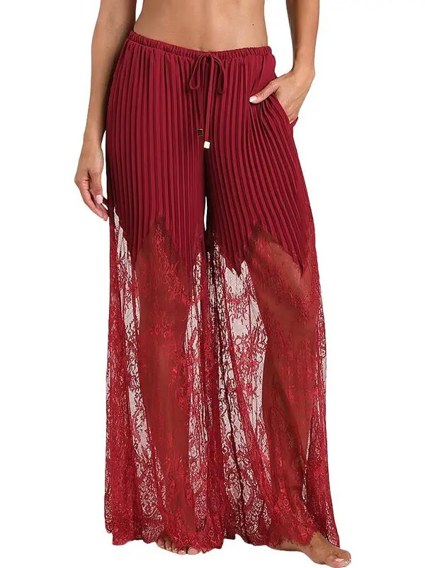 L'Agence Sharon Lace Wide Leg Pants - Black Cherry