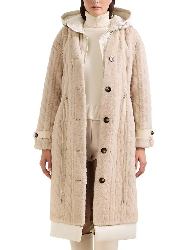 Rudsak Long Teddy Jacket With Removable Puffer Hood - Vanilla
