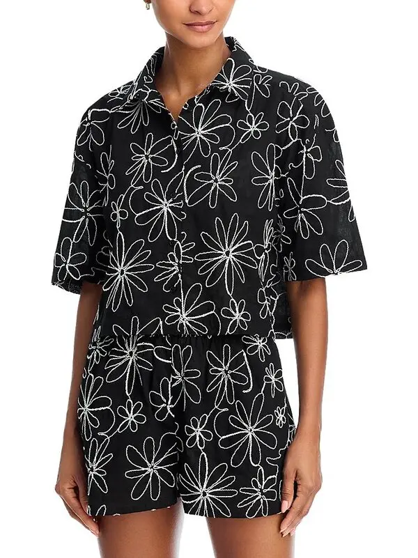 Solid & Striped The Ezra Embroidered Shirt - Floral Doodle Noir