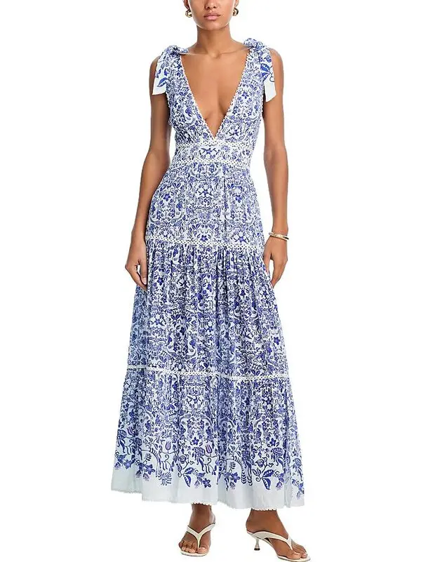 Poupette St Barth Perla Plunging Neck Dress - Blue Tiare