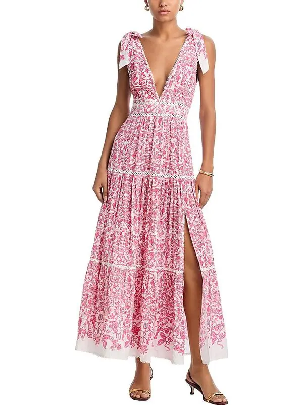 Poupette St Barth Perla Plunging Neck Dress - Pink Tiare