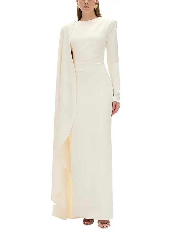Rachel Gilbert Dion Cape Gown - Creme