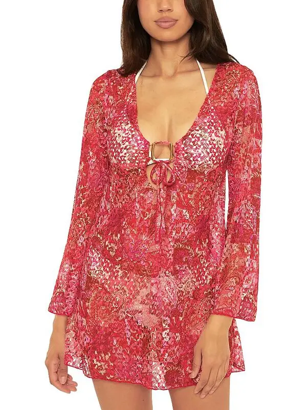 BECCA By Rebecca Virtue Bali Tie Front Swim Cover-up Tunic - Multi