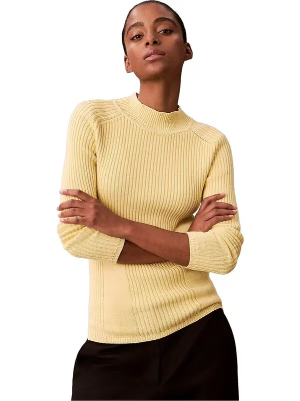 Calvin Klein Cotton Rib Slim Sweater - Custard