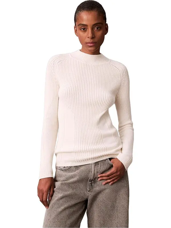 Calvin Klein Cotton Rib Slim Sweater - Tofu