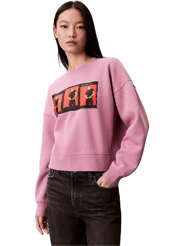Calvin Klein Kate Moss Fleece Graphic Cropped Sweatshirt - Orchid Haze