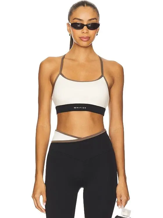 P.E Nation Signature Sports Bra In White - Whisper White & Walnut
