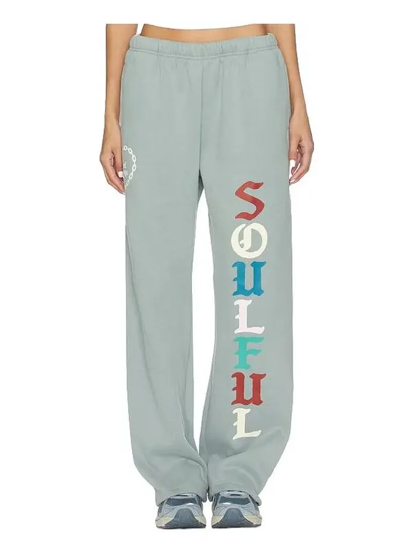 THE MAYFAIR GROUP Soulful Wide Leg Fleece Sweatpants - Dusty Blue