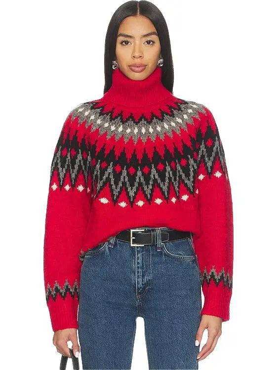Polo Ralph Lauren Fair Isle Wool Blend Turtleneck Sweater - Fireside Red Multi