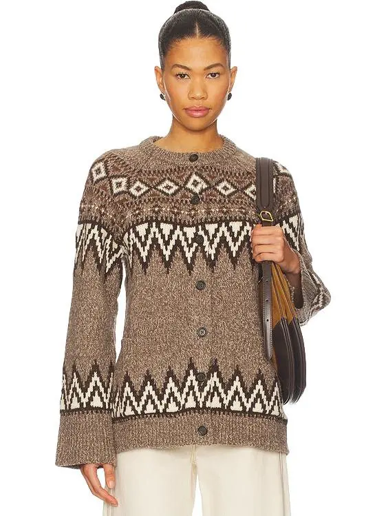 Ralph Lauren Fair Isle Wool Blend Cardigan - Mushroom Multi