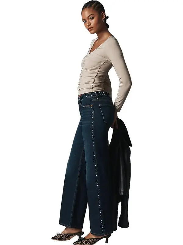 RE/DONE Studded Mid-rise Wide-leg Jeans - Barely Worn