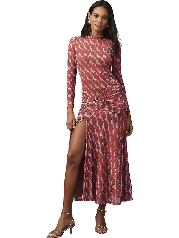 Bardot Lea Printed Mesh Midi Dress - Red