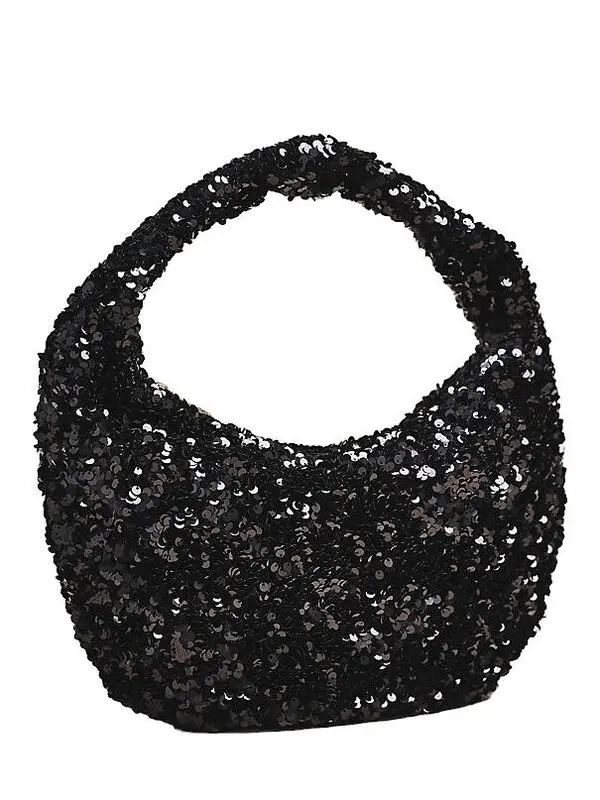 Anthropologie Paillette Sequin Crescent Bag - Black