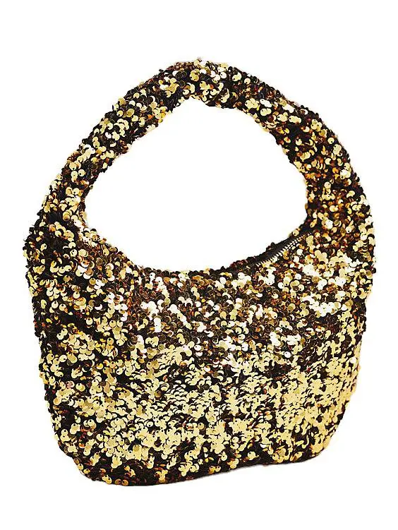 Anthropologie Paillette Sequin Crescent Bag - Gold