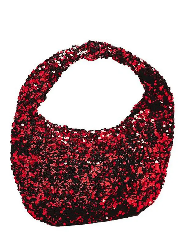 Anthropologie Paillette Sequin Crescent Bag - Red