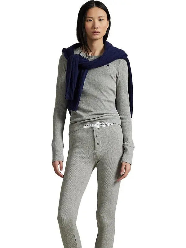 Ralph Lauren Waffle-knit Crew & Jogger Pj Set - Heather Grey