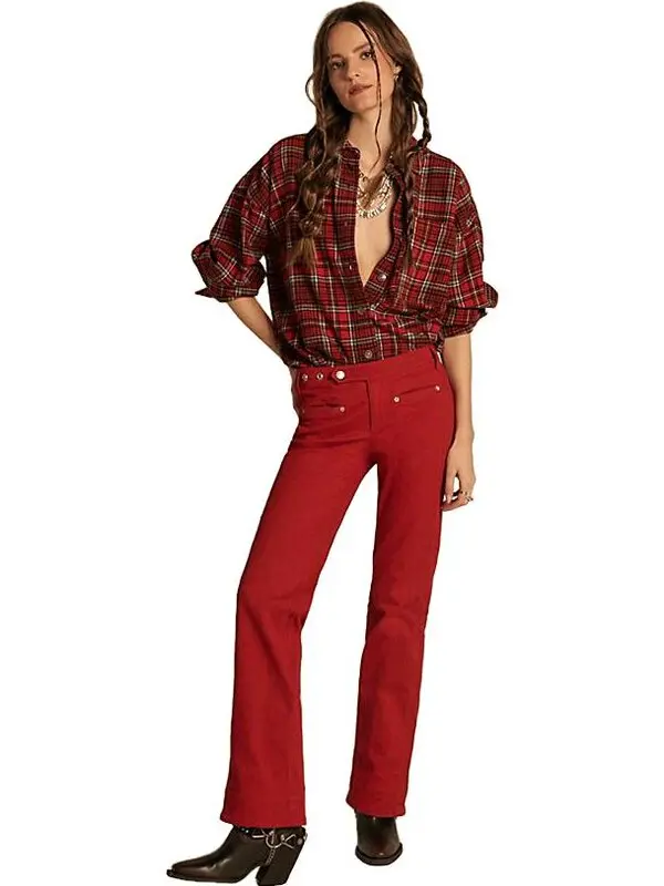 Free People We The Free Hot Take Low-rise Slim Flare Pants - Berry