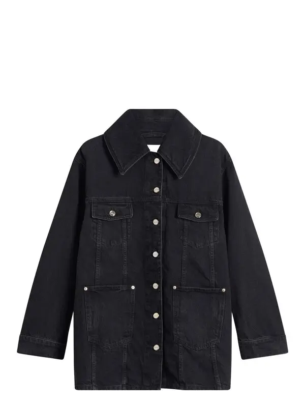 GANNI Rigid Denim Midi Jacket - Black Washed