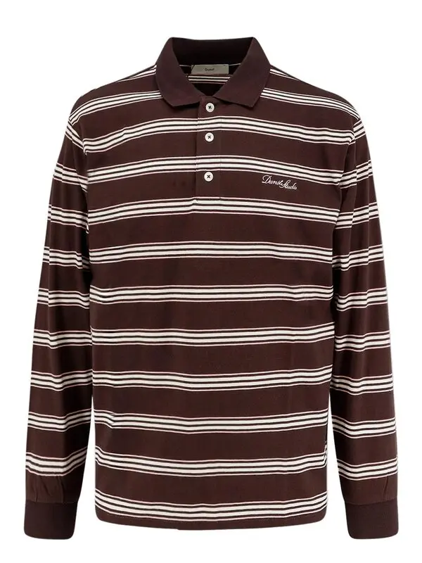 DUNST Striped Cotton Polo Shirt - Brown