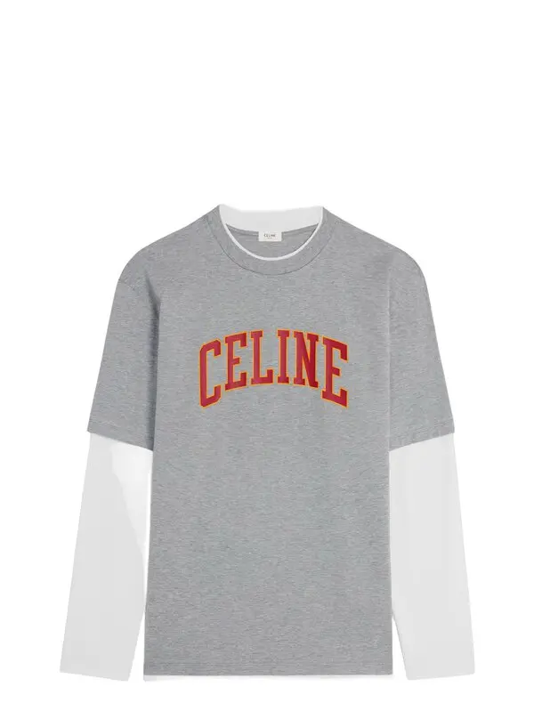 Celine Cotton T-shirt With Logo Print - Grey