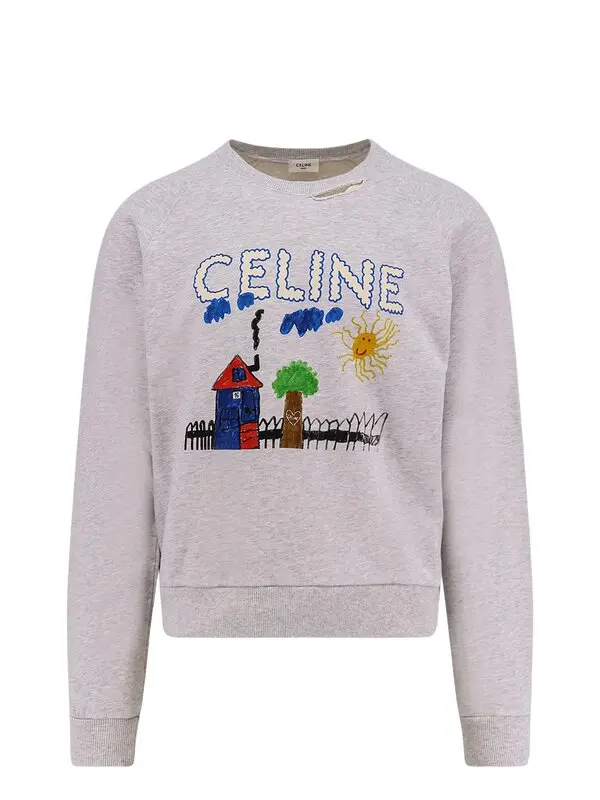 Celine Cotton Sweatshirt With Multicolor Print - Grey