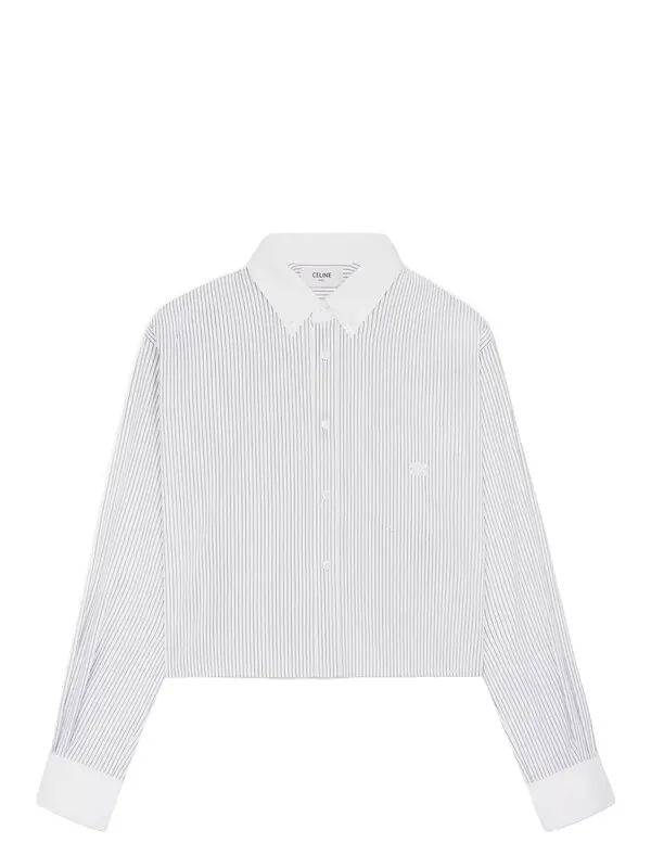 Celine Cropped Striped Cotton Shirt - White