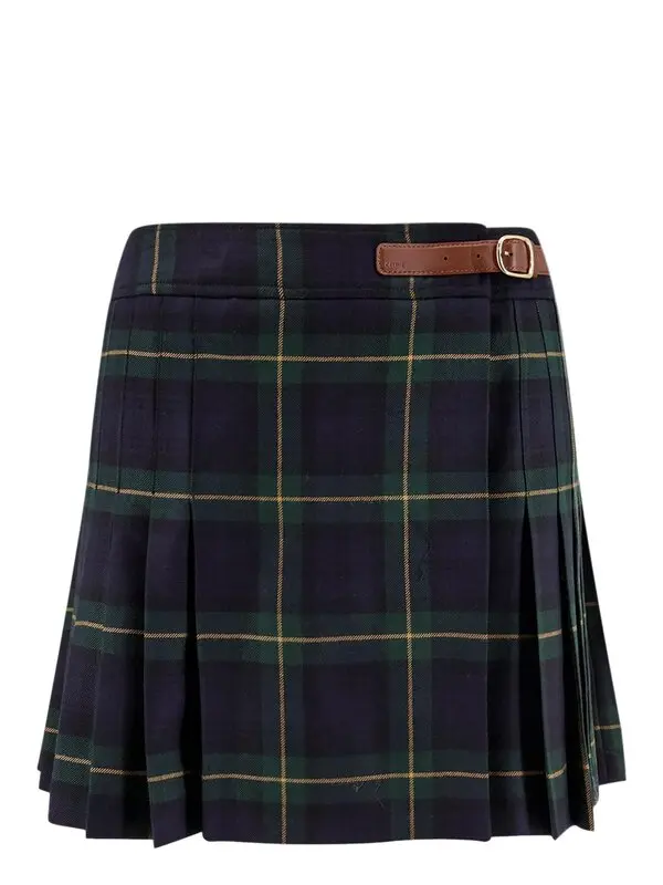 Celine Tartan Wool Kilt Miniskirt - Blue