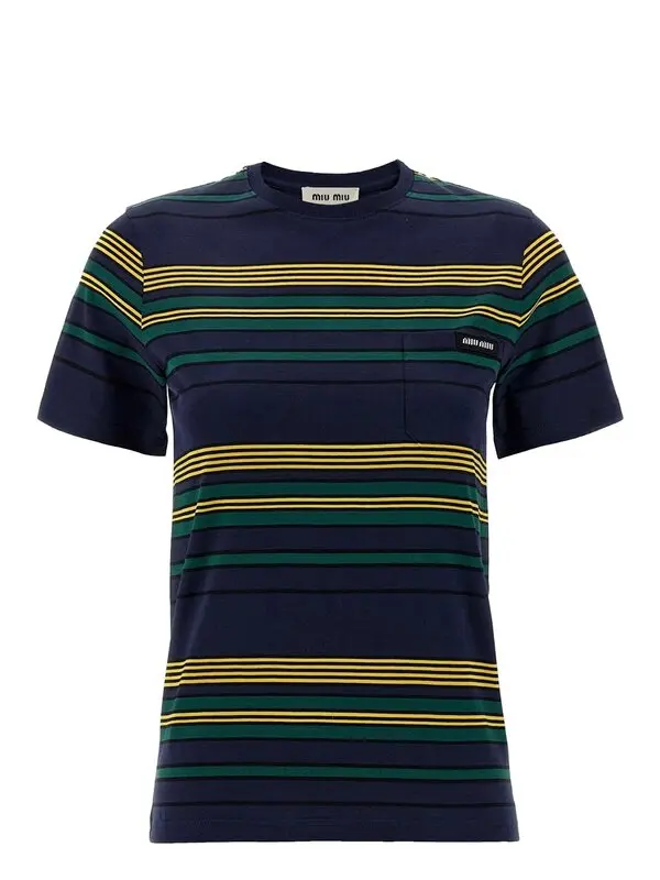 Miu Miu Striped Cotton T-shirt - Blue