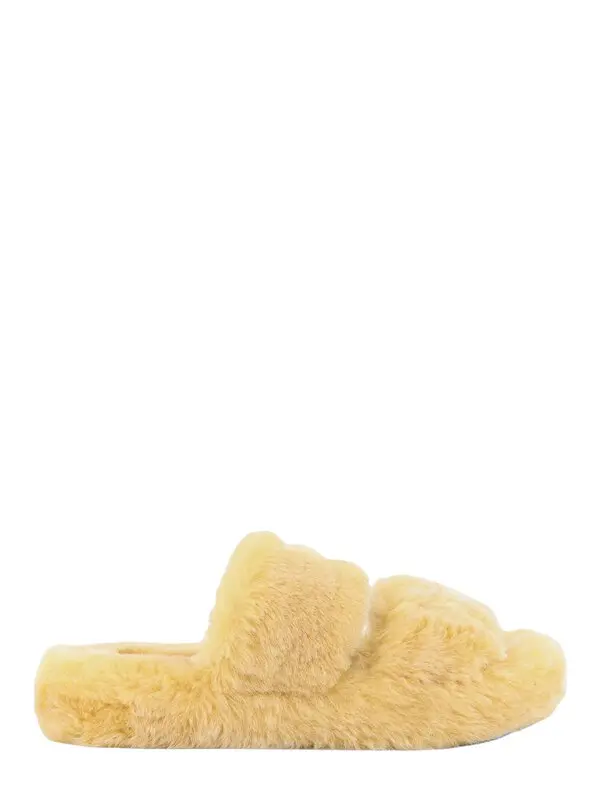 Celine Triomphe Shearling Slides - Yellow