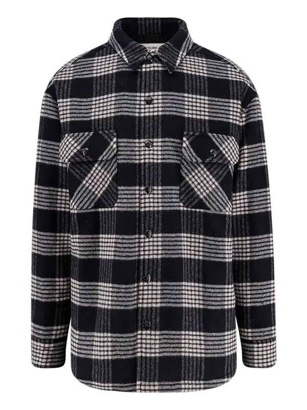 Celine Quilted Overshirt Wool Shirt - Black