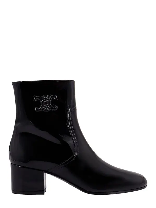 Celine Patent Leather Boots With Triomphe Logo - Black
