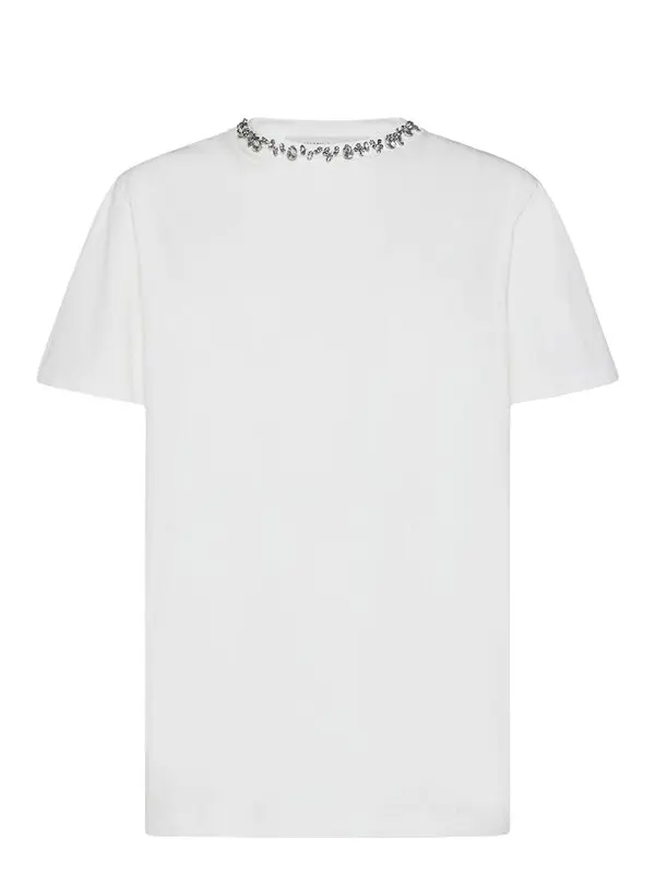 GOLDEN GOOSE Cotton T-shirt With Rhinestones - White