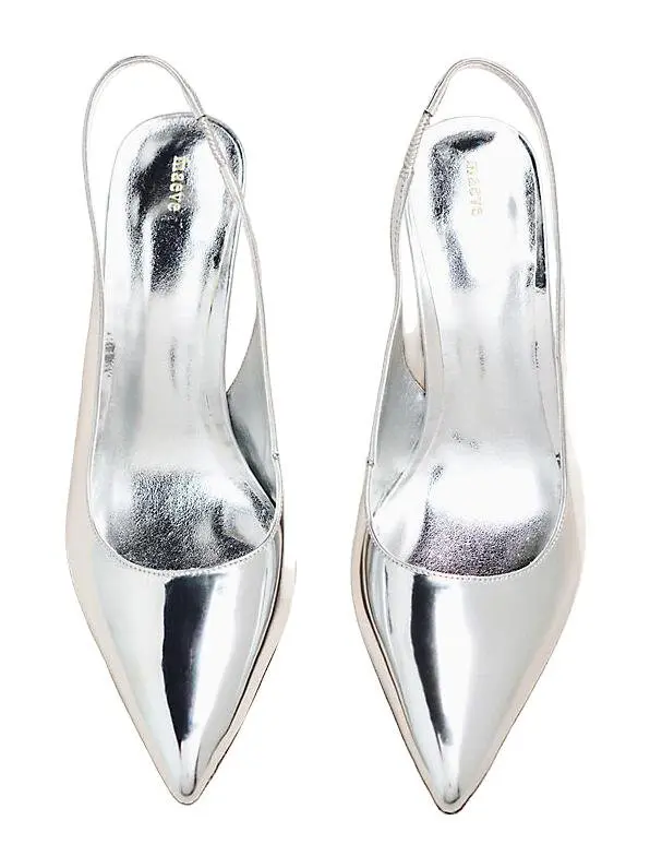 Maeve Kitten Slingback Heels - Silver