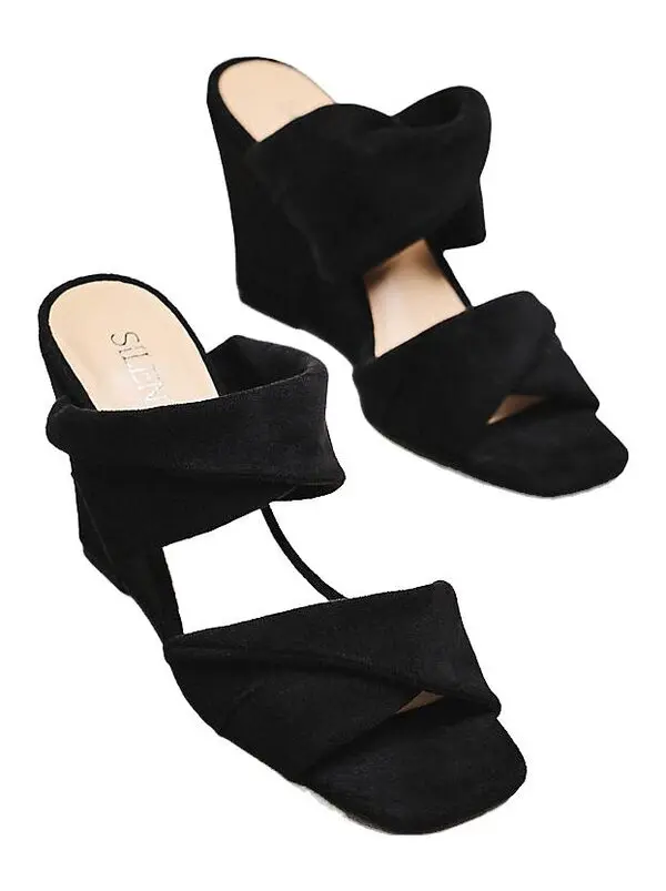 SILENT D Kathy Double Strap Wedge Heels - Black