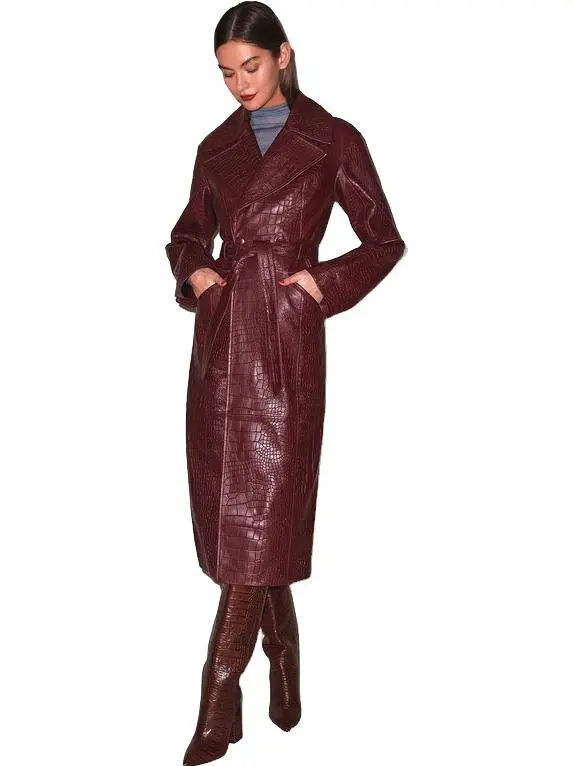 Fleur Du Mal Croc-embossed Leather Trench Coat - Brown