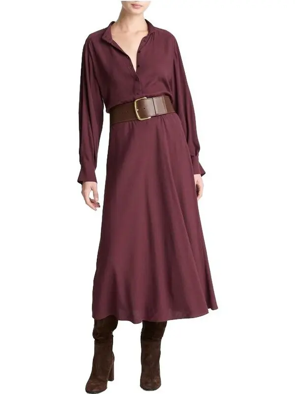 Vince Crepe Collar-stand Shirt Dress - Burgundy
