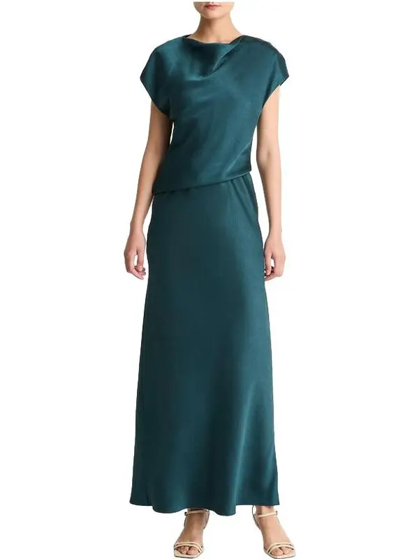 Vince Draped Satin Cowl-neck Dress - Green / Floral