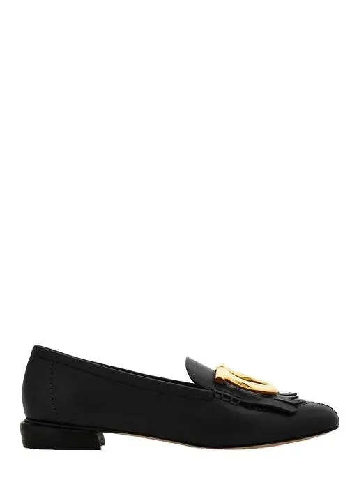 FERRAGAMO Maxi Gancini Loafer With Fringe - Black