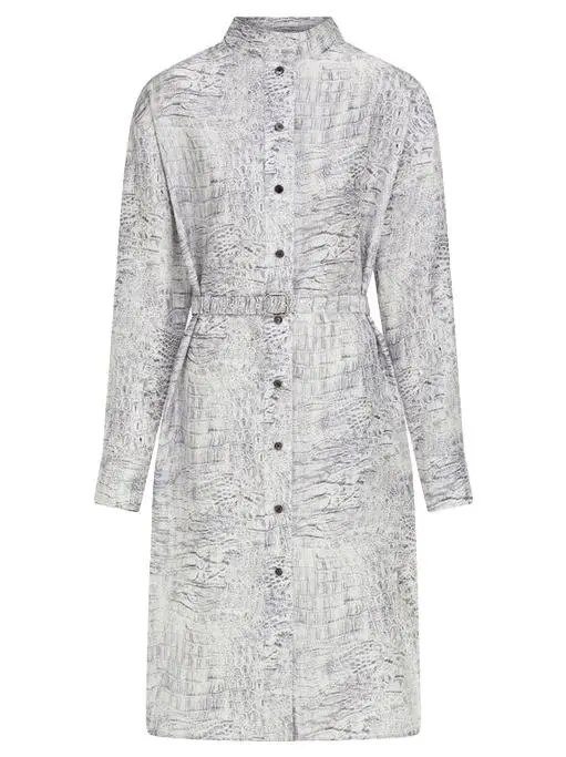 FERRAGAMO Printed Silk Shirt Dress - Natural