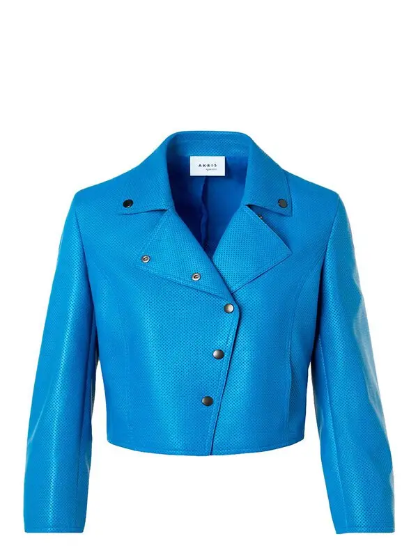 Akris Perforated Leather Moto Jacket - Cobalt Blue