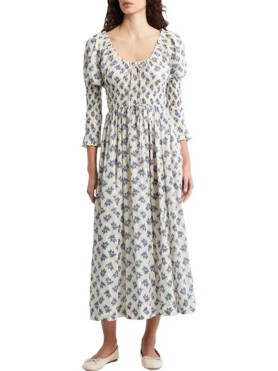 DÔEN Kaira Floral Organic Cotton Poplin Dress - Cream Pomegrante Bloom