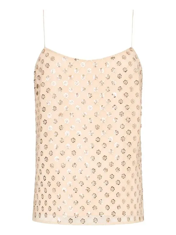 MILLY Rylan Sequin Embroidered Camisole - Beige