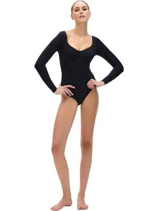 ELASTIQUE ATHLETICS Iconic Lymphatic Long Sleeve Bodysuit Brief - Black