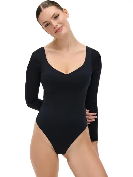 ELASTIQUE ATHLETICS Iconic Lymphatic Long Sleeve Bodysuit Thong - Black