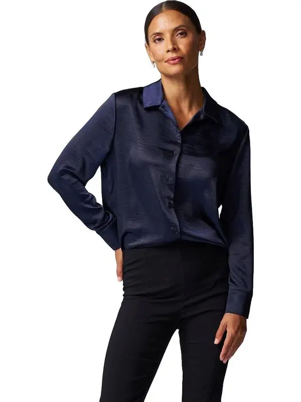 FRANNE GOLDE Textured Satin Shirt - Navy